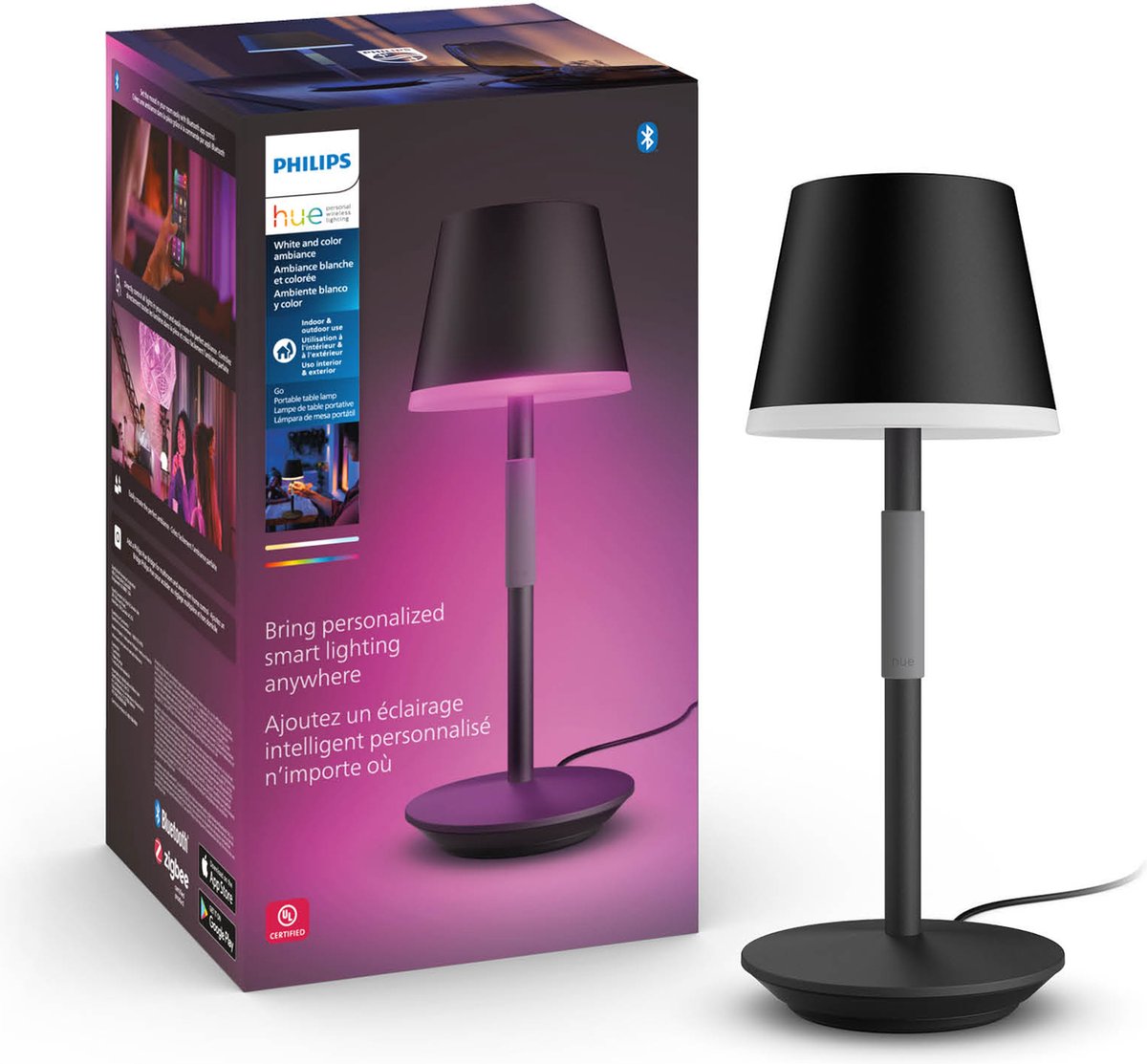 Philips Hue Go draagbare tafellamp - wit en gekleurd licht - zwart ...